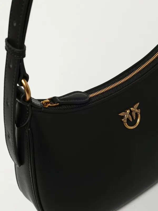 Pinko Love Bag Half Moon Simply Smooth Calf Leather Shoulder Bag - Black