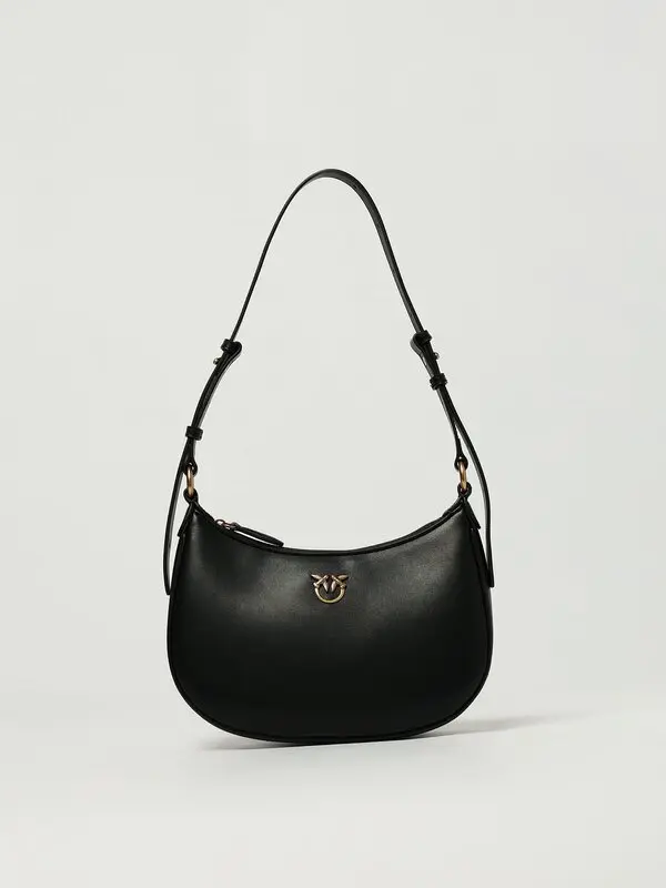 Pinko Love Bag Half Moon Simply Smooth Calf Leather Shoulder Bag - Black