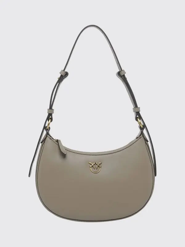 Pinko Love Bag Half Moon Simply Smooth Calf Leather Shoulder Bag - Grey