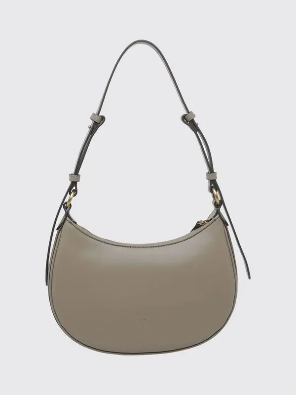 Pinko Love Bag Half Moon Simply Smooth Calf Leather Shoulder Bag - Grey