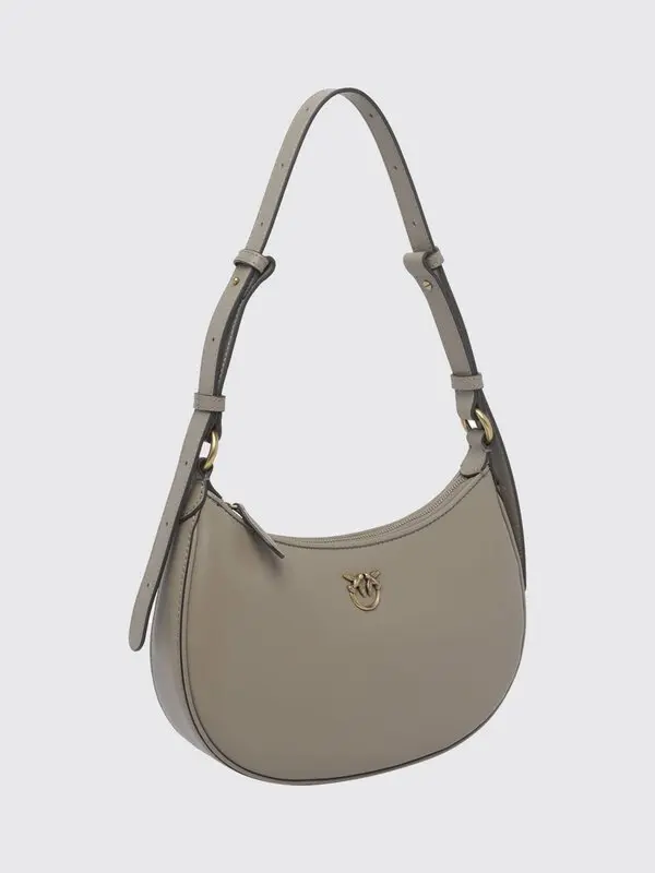 Pinko Love Bag Half Moon Simply Smooth Calf Leather Shoulder Bag - Grey