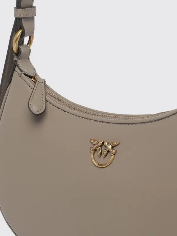 Pinko Love Bag Half Moon Simply Smooth Calf Leather Shoulder Bag - Grey