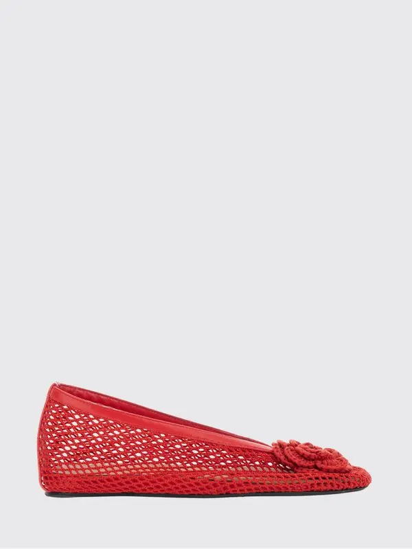 GANNI Perforated Cotton Ballet Flats With Floral Appliqu - Red