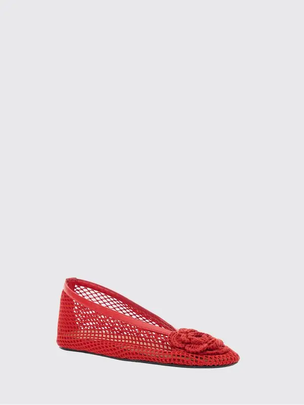 GANNI Perforated Cotton Ballet Flats With Floral Appliqu - Red
