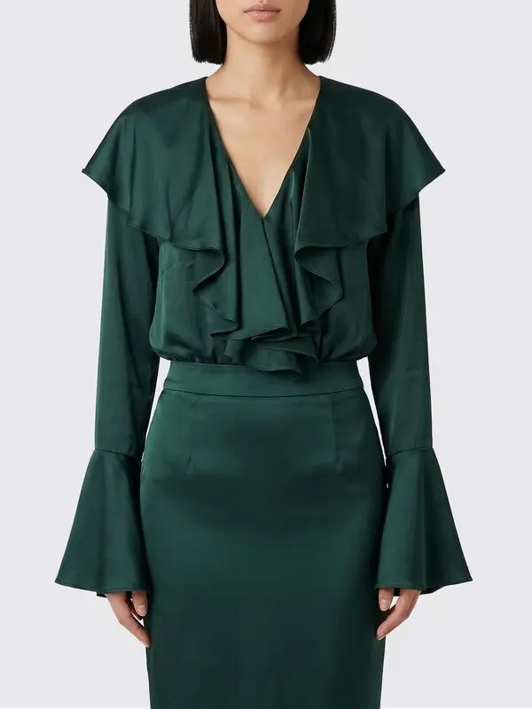 Norma Kamali Ruffled Satin Bodysuit Blouse