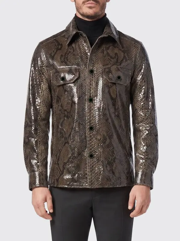 BILLIONAIRE Python Print Leather Shirt