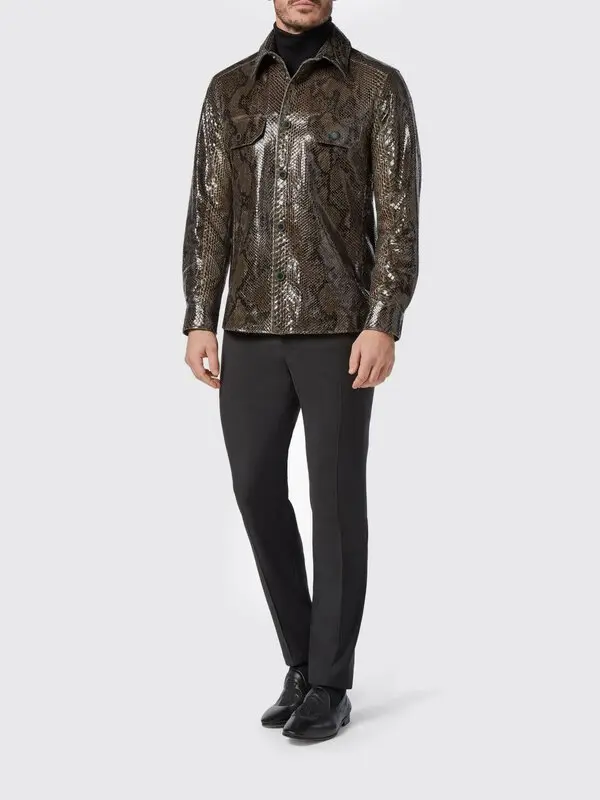 BILLIONAIRE Python Print Leather Shirt