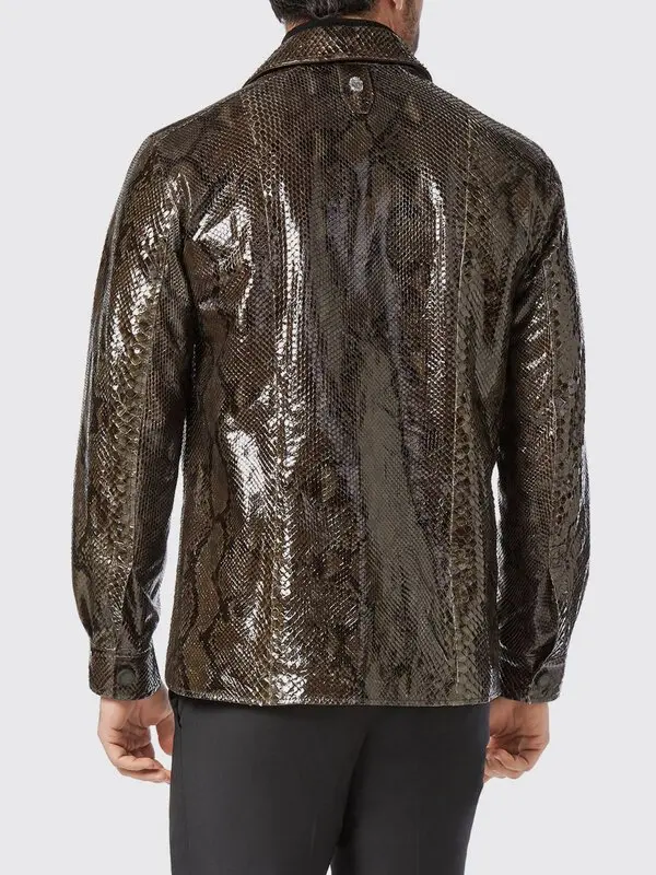 BILLIONAIRE Python Print Leather Shirt