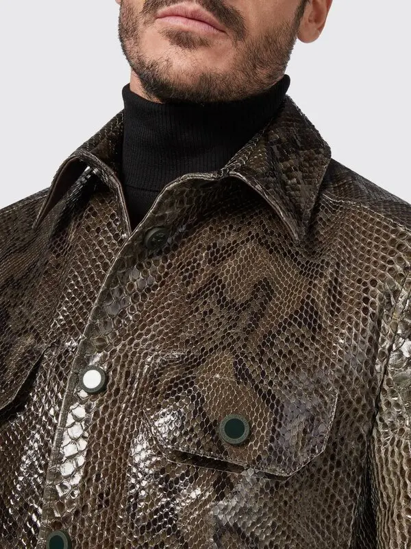 BILLIONAIRE Python Print Leather Shirt