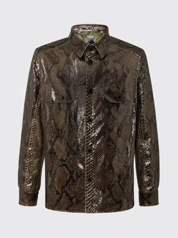 BILLIONAIRE Python Print Leather Shirt