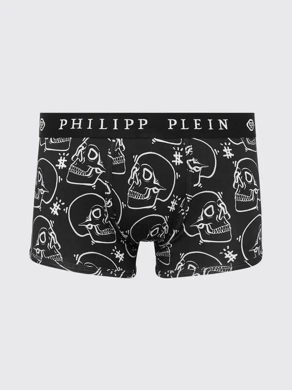 Philipp Plein Stretch Cotton Blend Boxer Shorts With Skull Print