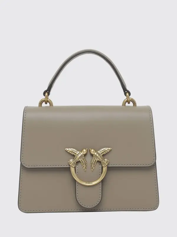 Pinko Mini Love Bag Monogram Calf Leather Handbag With Logo - Grey