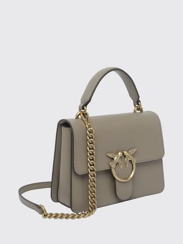 Pinko Mini Love Bag Monogram Calf Leather Handbag With Logo - Grey