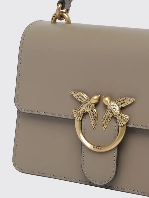 Pinko Mini Love Bag Monogram Calf Leather Handbag With Logo - Grey