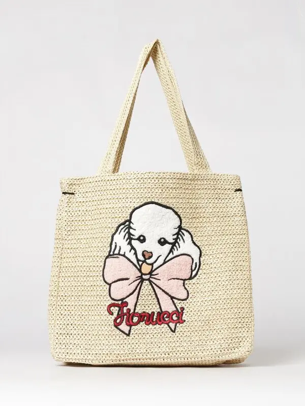 Fiorucci Poodle Raffia Bag With Poodle Embroidery - Beige