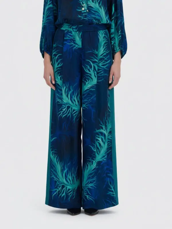 F.R.S FOR RESTLESS SLEEPERS Printed Silk Palazzo Trousers - Blue