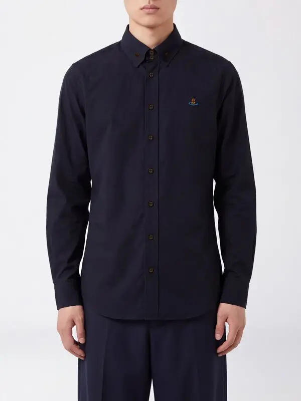 VIVIENNE WESTWOOD Cotton Poplin Shirt With Orb Logo And Button-down Collar - Black