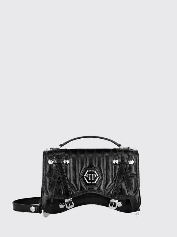 Philipp Plein Matelassé Leather Handbag With Hexagon Logo And Studs