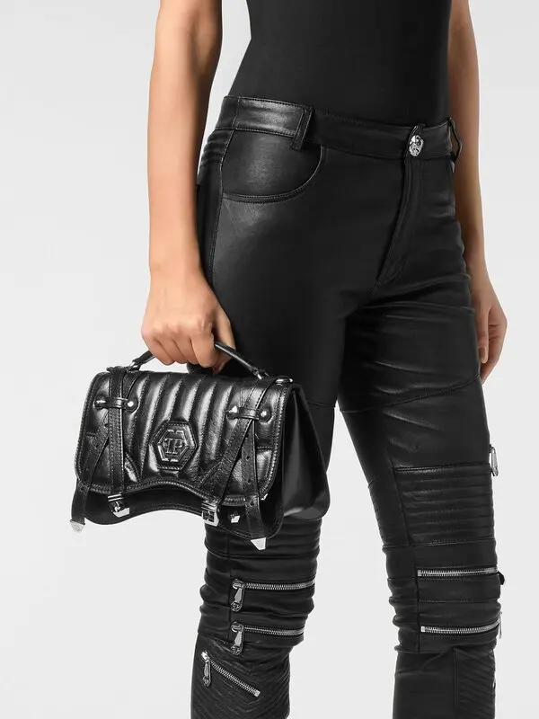 Philipp Plein Matelassé Leather Handbag With Hexagon Logo And Studs