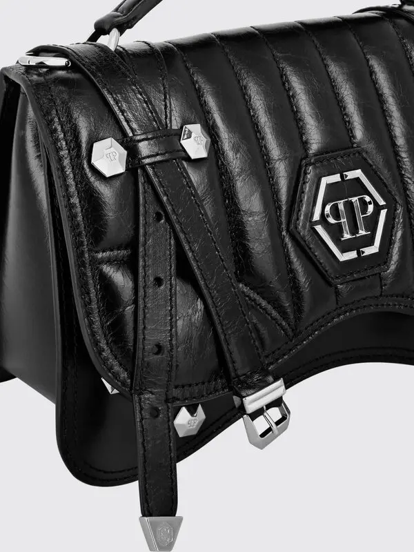 Philipp Plein Matelassé Leather Handbag With Hexagon Logo And Studs