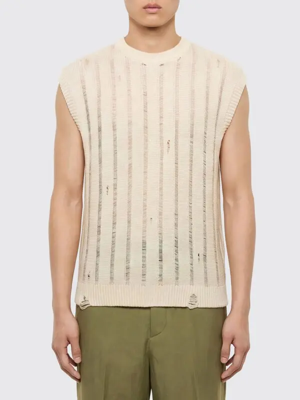 LANEUS Destroyed Effect Cotton Knit Vest