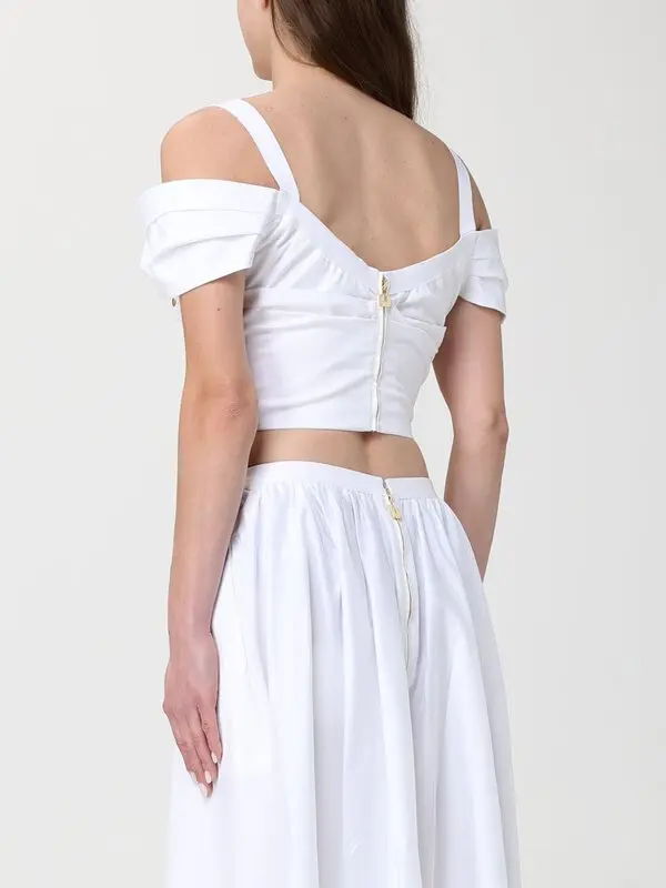 Elisabetta Franchi Cotton Crop Top With Metallic Chain Detail