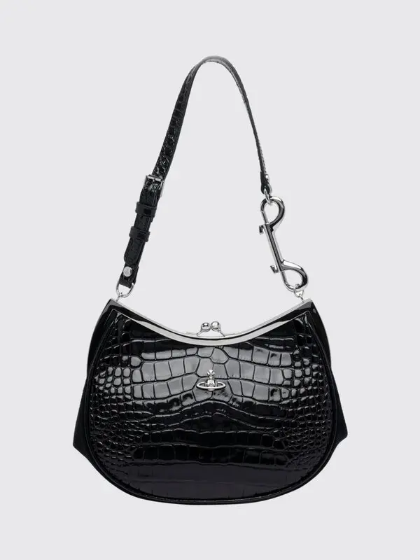 VIVIENNE WESTWOOD Orb Crocodile Print Leather Shoulder Bag - Black