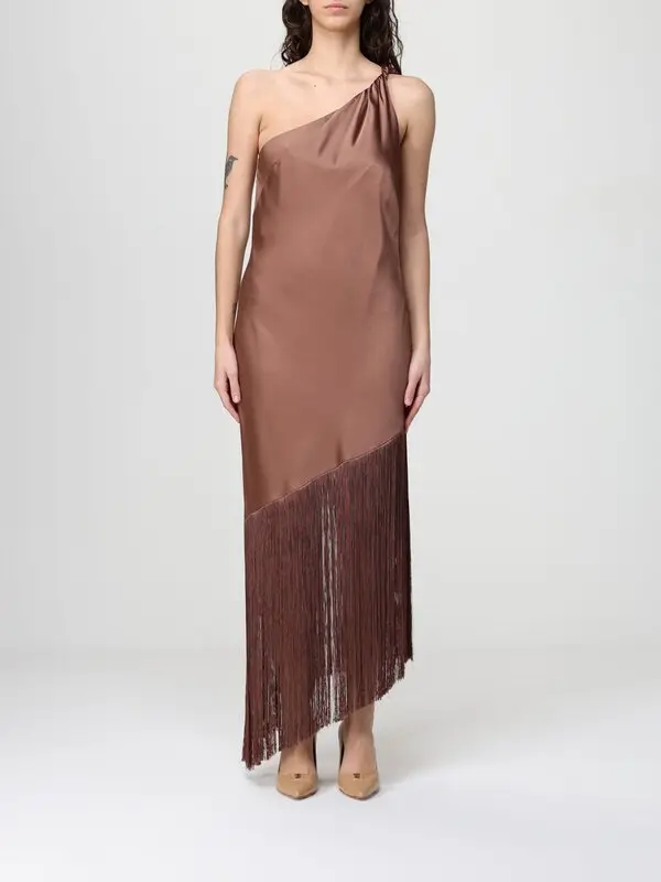 Pinko One-shoulder Maxi Dress With Fringe Detail