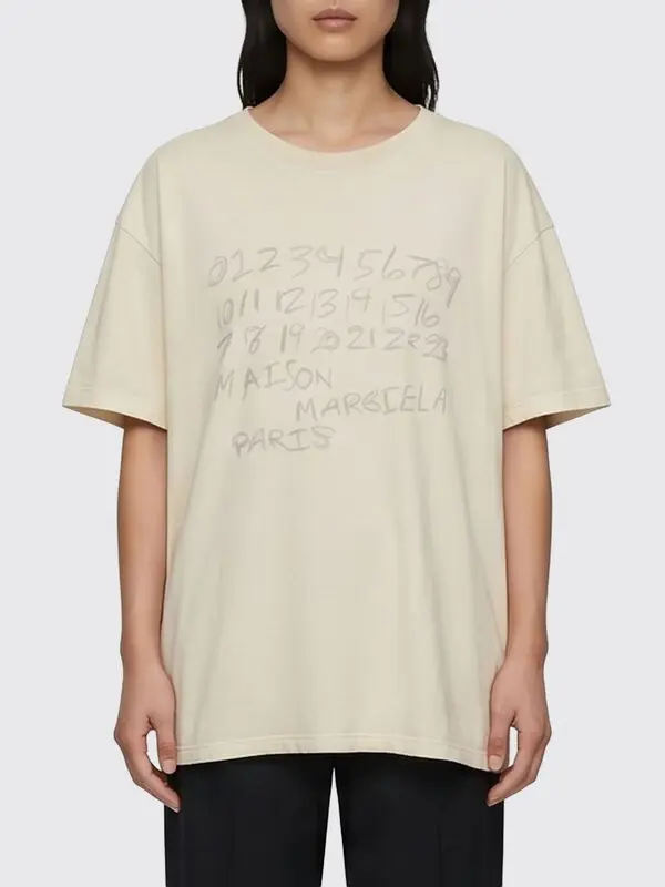 MAISON MARGIELA Cotton Crewneck T-shirt With Numeric Logo - Beige