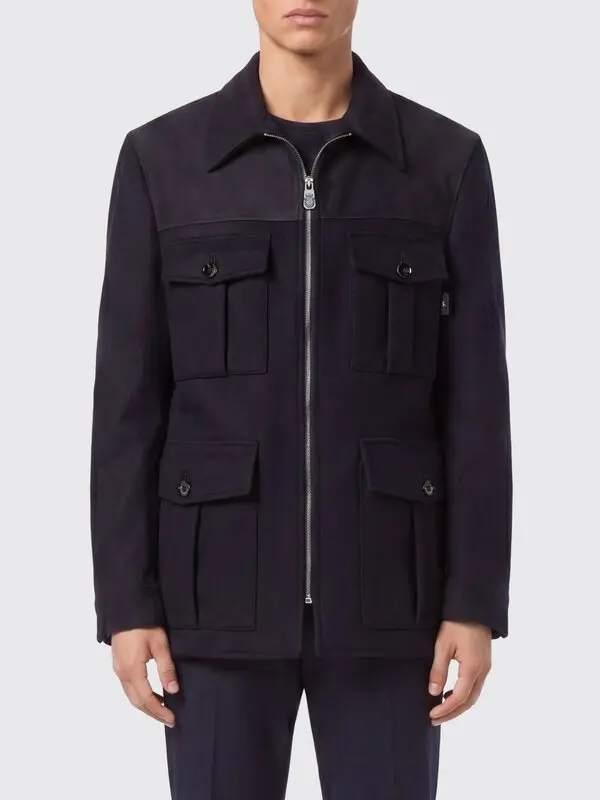 BILLIONAIRE Wool Blend Sahariana Jacket - Navy