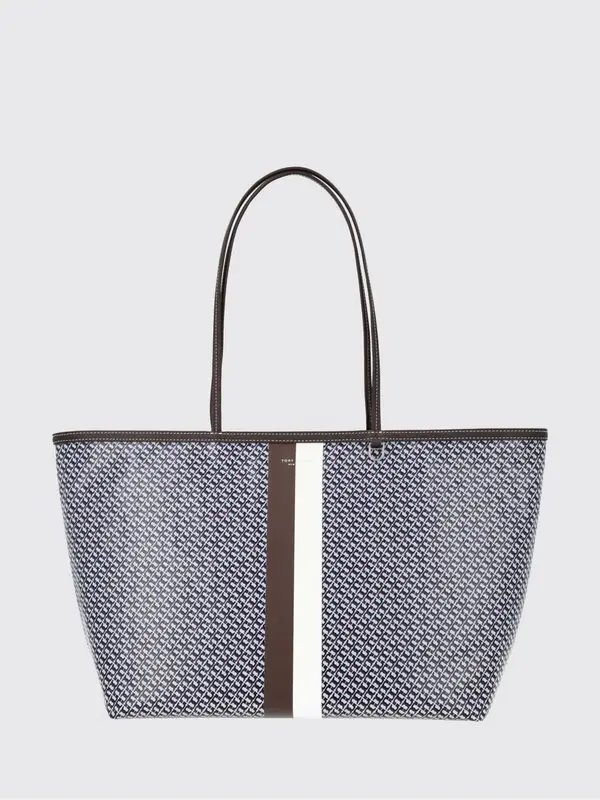 Tory Burch Monogram Tote Bag In Coated Cotton - Blue