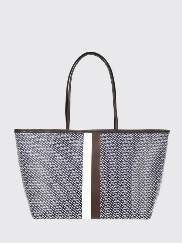 Tory Burch Monogram Tote Bag In Coated Cotton - Blue