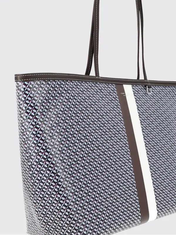 Tory Burch Monogram Tote Bag In Coated Cotton - Blue