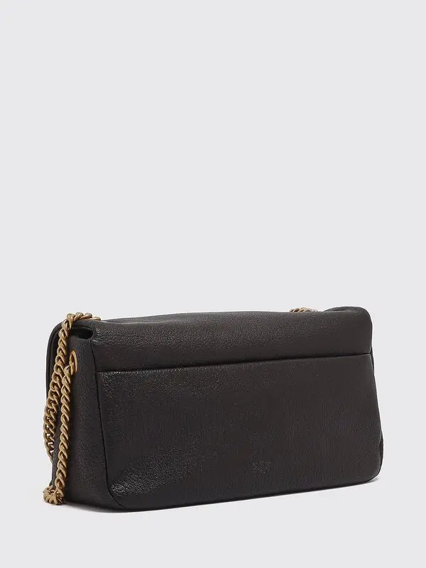 Pinko Natural Grain Monogram Shoulder Bag With Love Birds Logo - Brown