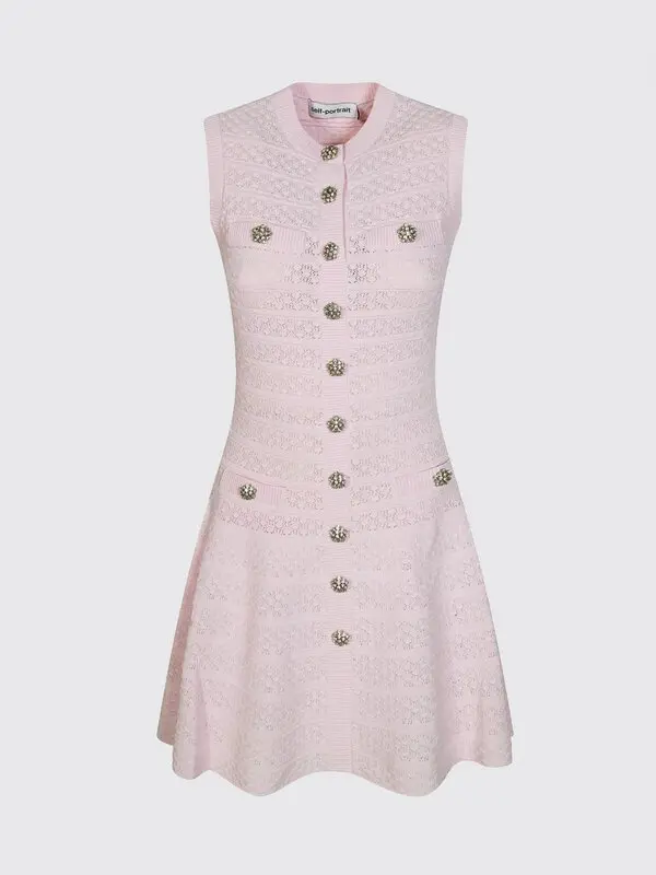 SELF-PORTRAIT Diamond Pointelle Knit Mini Dress