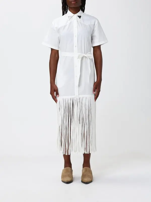 Pinko Shirt Dress With Fringe Detail - White