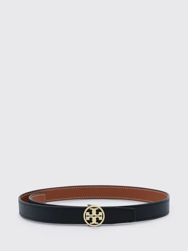 Tory Burch Miller Leather Belt With Double T Logo - Black