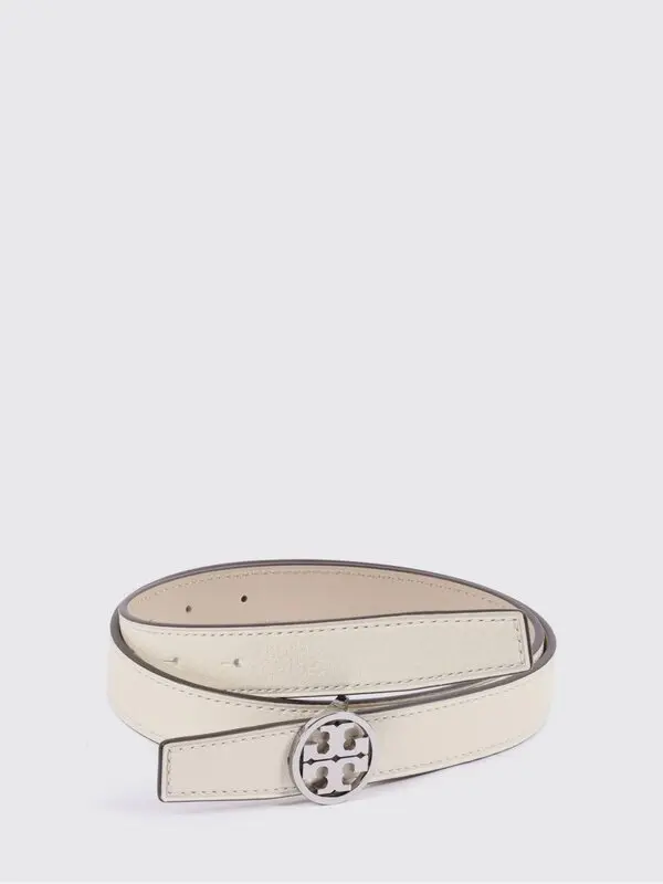 Tory Burch Miller Leather Belt With Double T Logo - White
