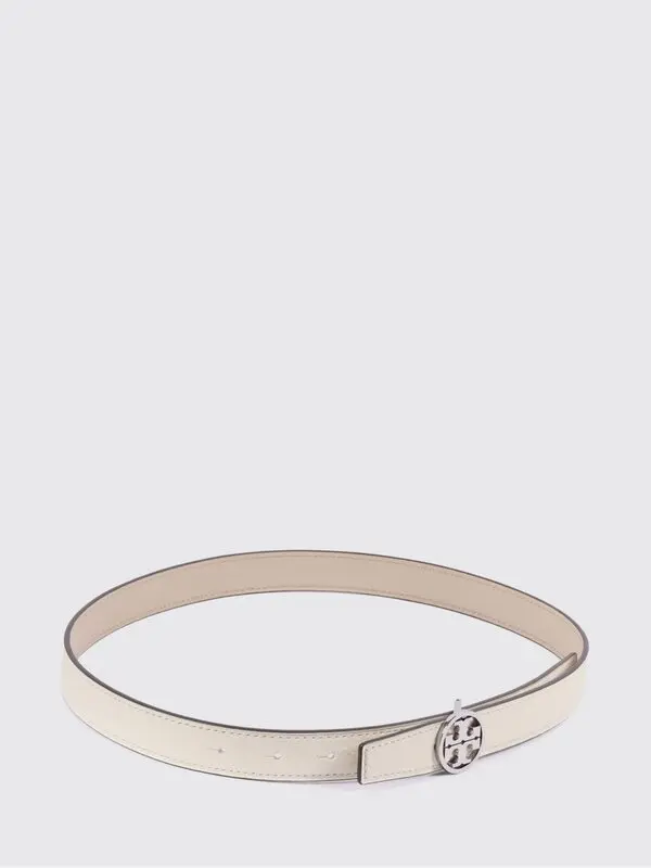 Tory Burch Miller Leather Belt With Double T Logo - White