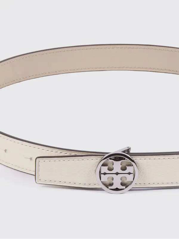 Tory Burch Miller Leather Belt With Double T Logo - White