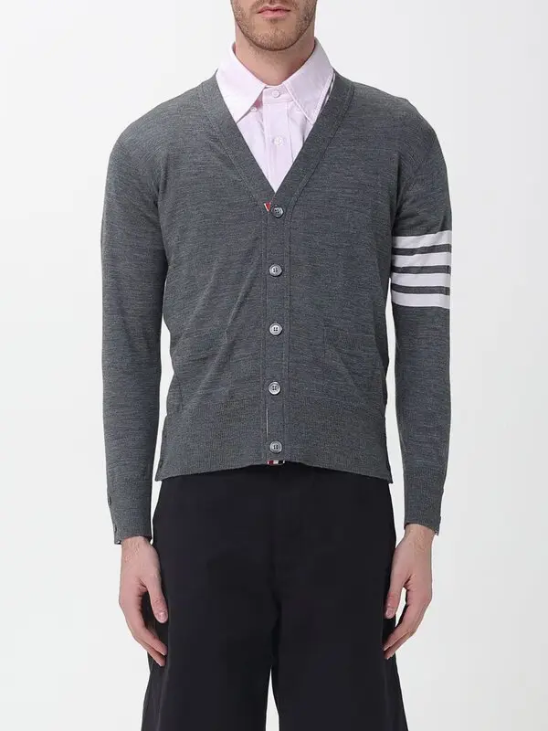 Thom Browne Cardigan With Signature Stripes - Grey