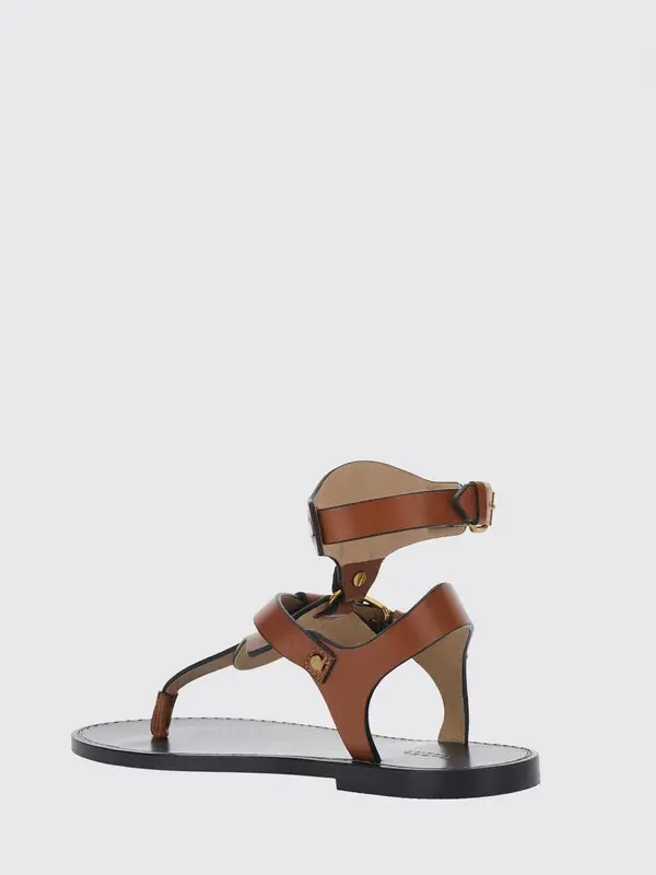 Isabel Marant Étoile Low-heeled Calf Leather Thong Sandals With Ankle Strap - Brown