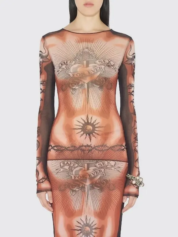 JEAN PAUL GAULTIER Safe Sex Tattoo Re-edition Printed Tulle Top - Multicolor