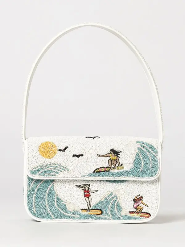 Staud Tommy Shoulder Bag With All-over Beaded Graphic Embroidery - Natural