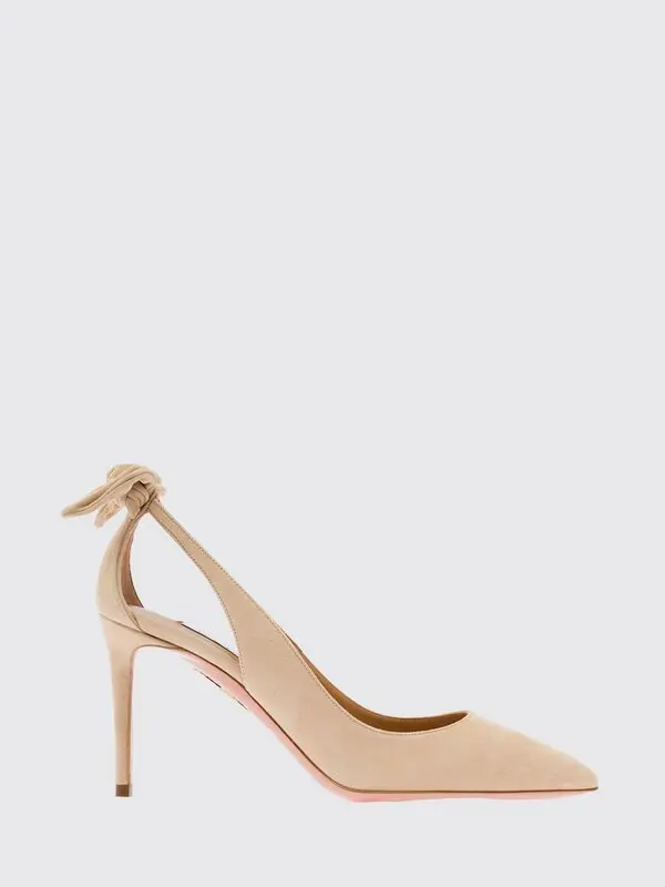 AQUAZZURA Bow Tie Suede Pumps With Stiletto Heel And Knot Detail - Beige