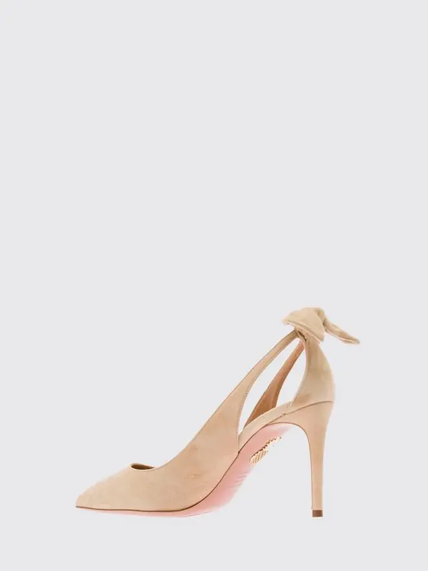 AQUAZZURA Bow Tie Suede Pumps With Stiletto Heel And Knot Detail - Beige