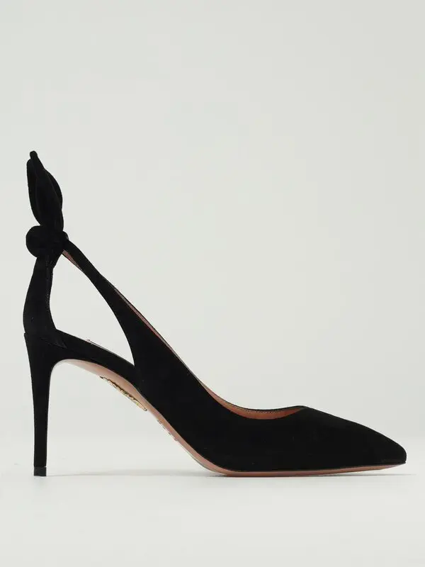 AQUAZZURA Suede Court Shoes With Bow Detail - Black