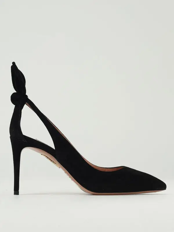 AQUAZZURA Bow Tie Suede Pumps With Stiletto Heel And Knot Detail - Black