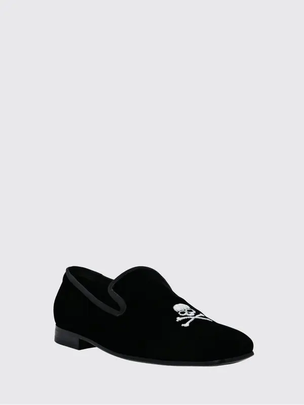 Philipp Plein Velvet Loafers With Embroidered Skull - Black