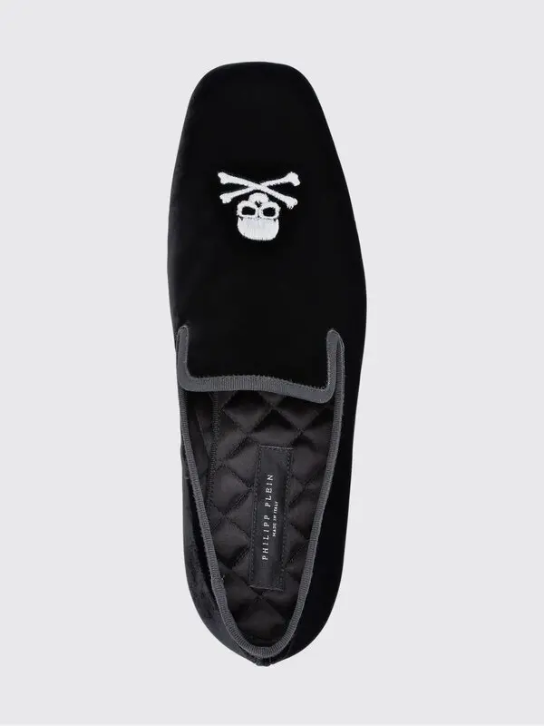 Philipp Plein Velvet Loafers With Embroidered Skull - Black